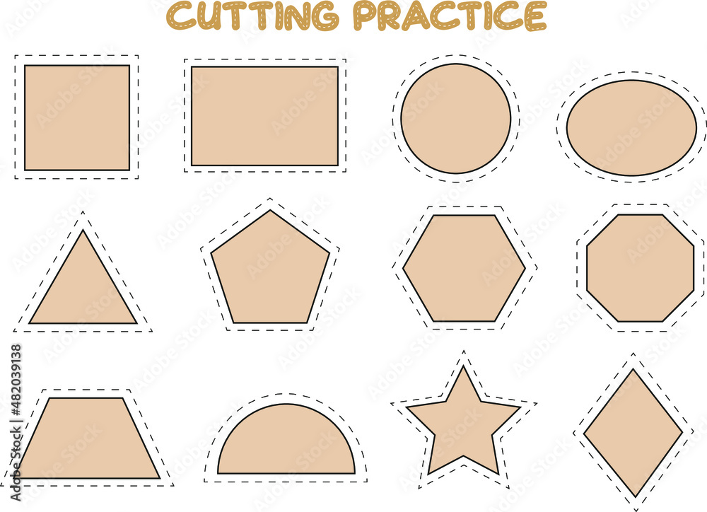 Vetor de Cutting practice worksheets, scissor skills for kids ...