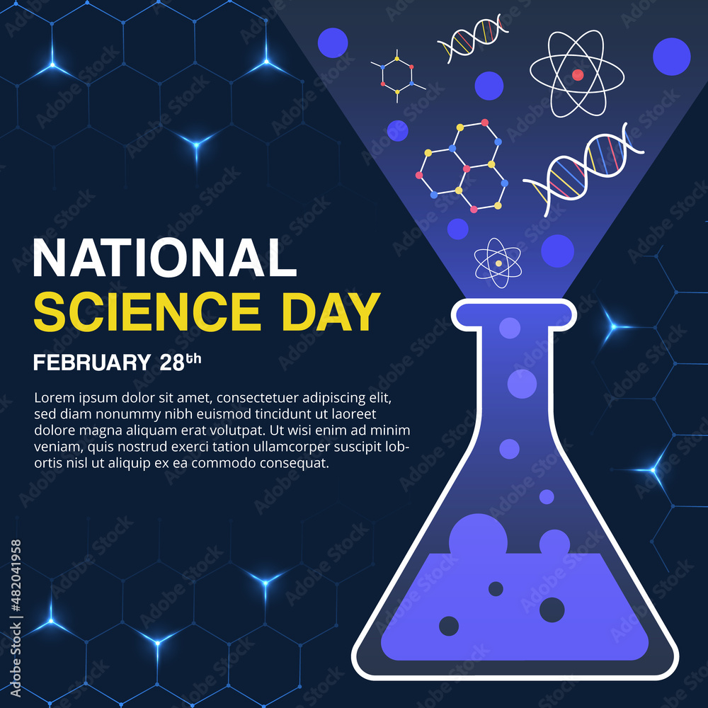 National Science day background with test tube and chemical liquid ...