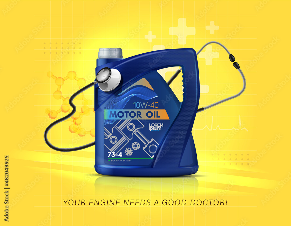 Motor oil for a car in a blue canister. Car service and maintenance ...