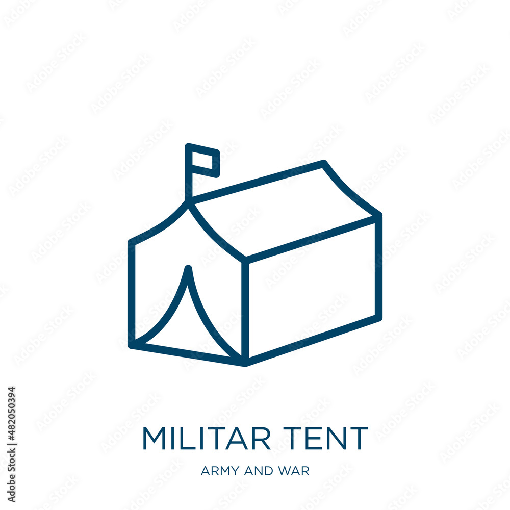 militar tent icon from army and war collection. Thin linear militar ...