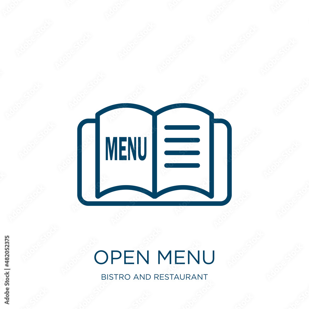 open menu icon from bistro and restaurant collection. Thin linear open menu, menu, open outline ...