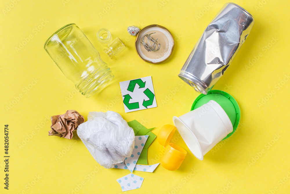 Clean trash to recycle - metal, plastic paper and glass. Recycling ...
