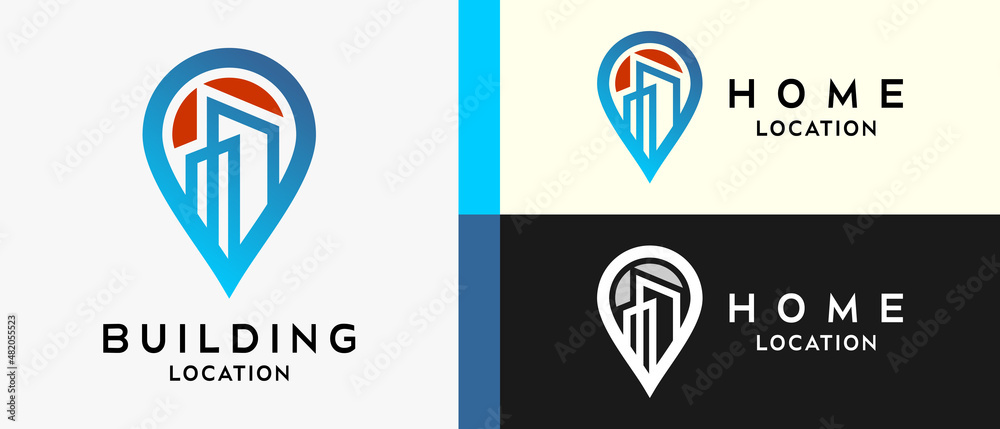 house and building location logo design template with creative line art ...