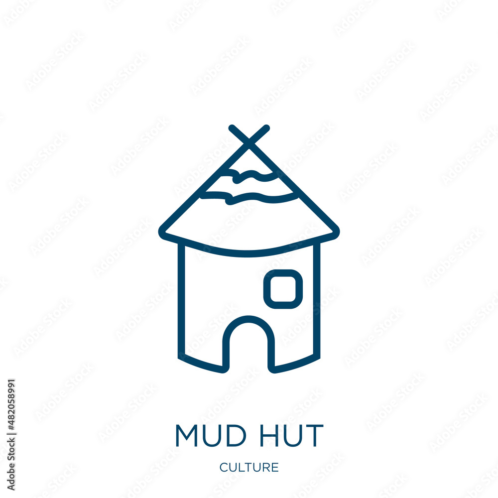 mud hut icon from culture collection. Thin linear mud hut, home, hut ...