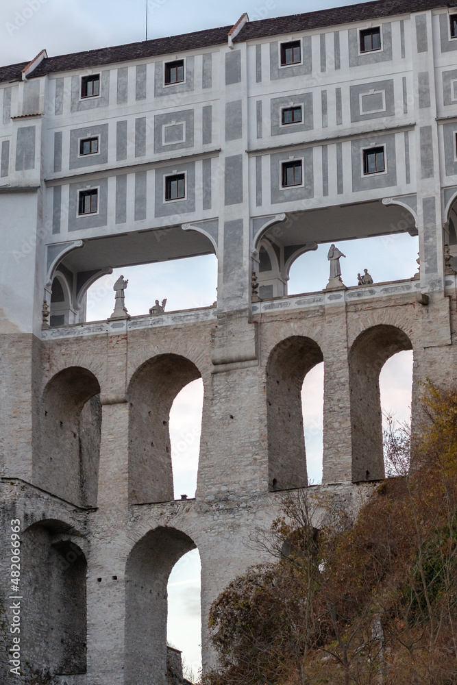 The Cloak Bridge is a multi-level bridge in Český Krumlov that spans ...