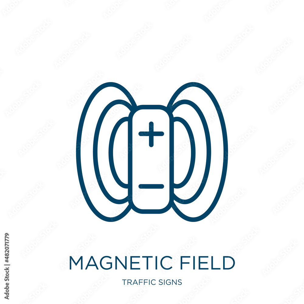 magnetic field icon from traffic signs collection. Thin linear magnetic ...