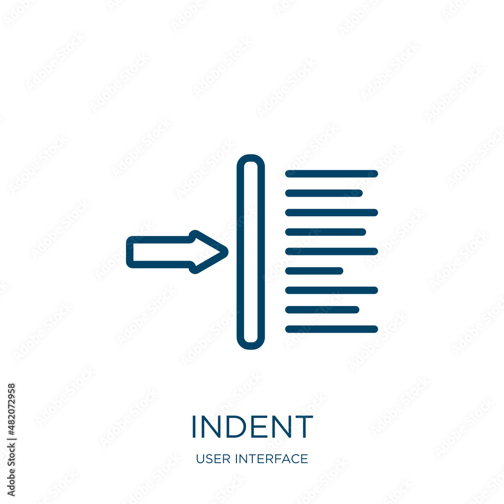 indent icon from user interface collection. Thin linear indent, text ...