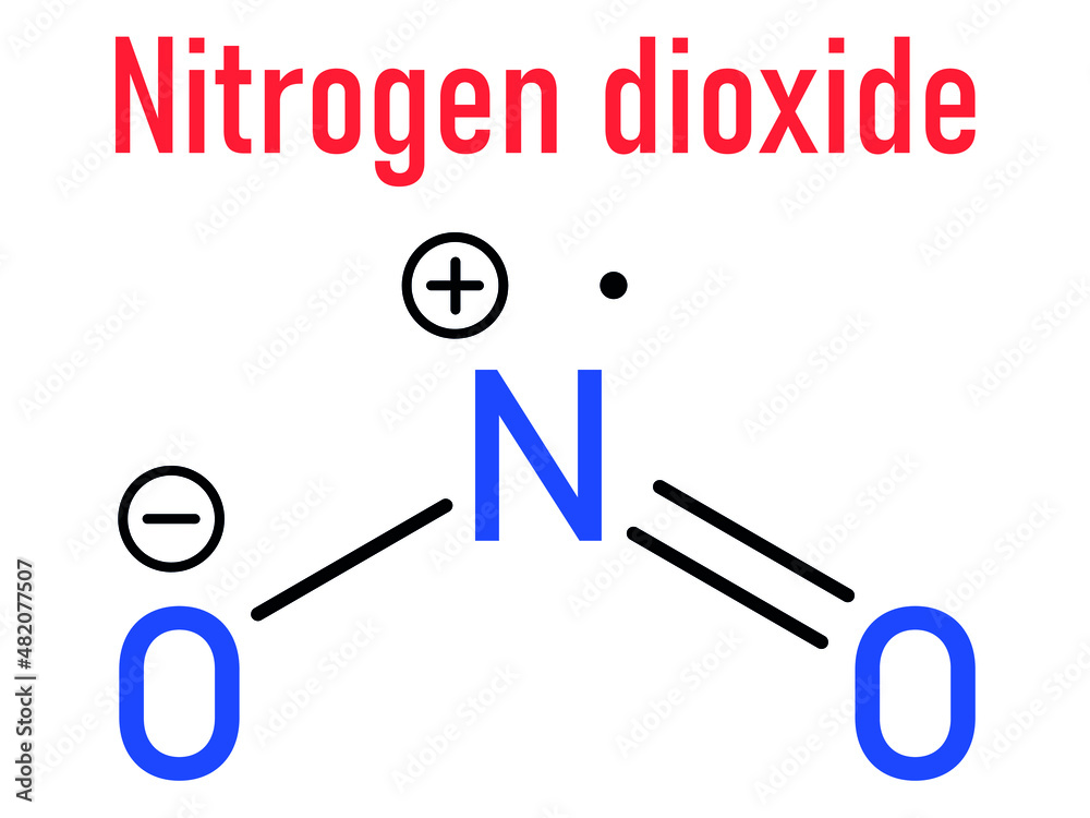Nitrogen dioxide NO2 air pollution molecule. Free radical compound ...