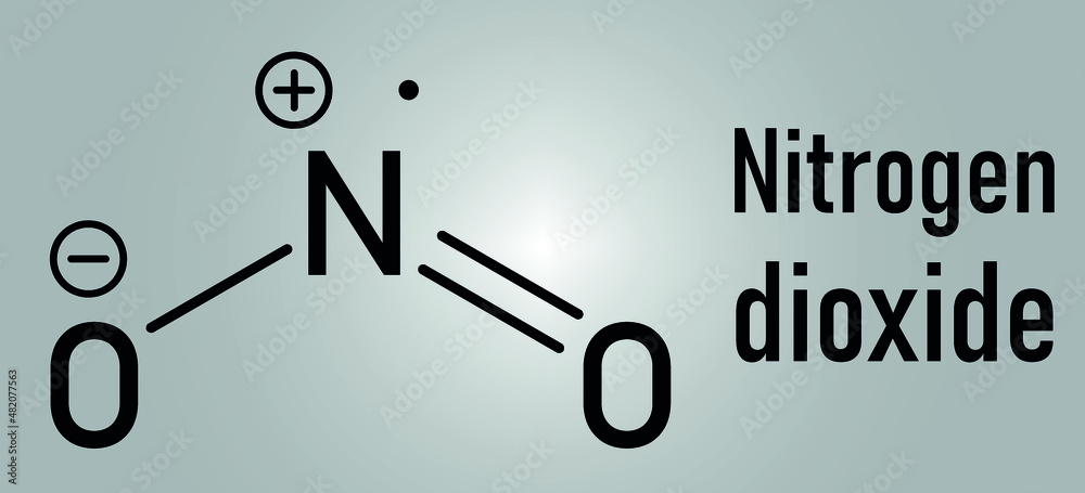Nitrogen dioxide NO2 air pollution molecule. Free radical compound ...