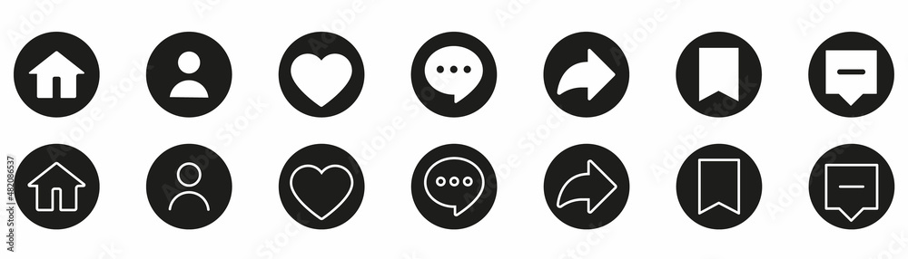 Love, Like, Comment, Share, and Logo. Set of Social Media Icons Stock ...