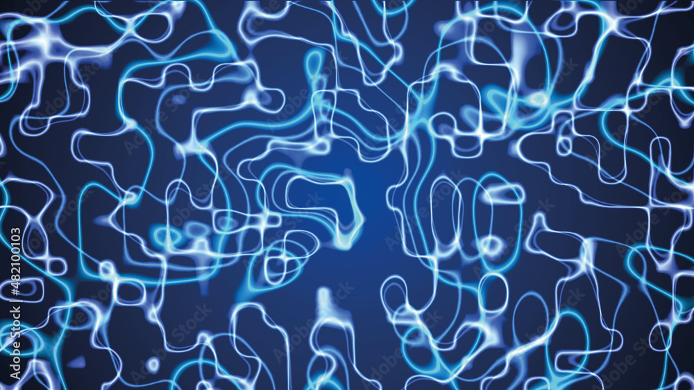 Neon blue background. Design of chaotic circles, glowing lines. Texture ...