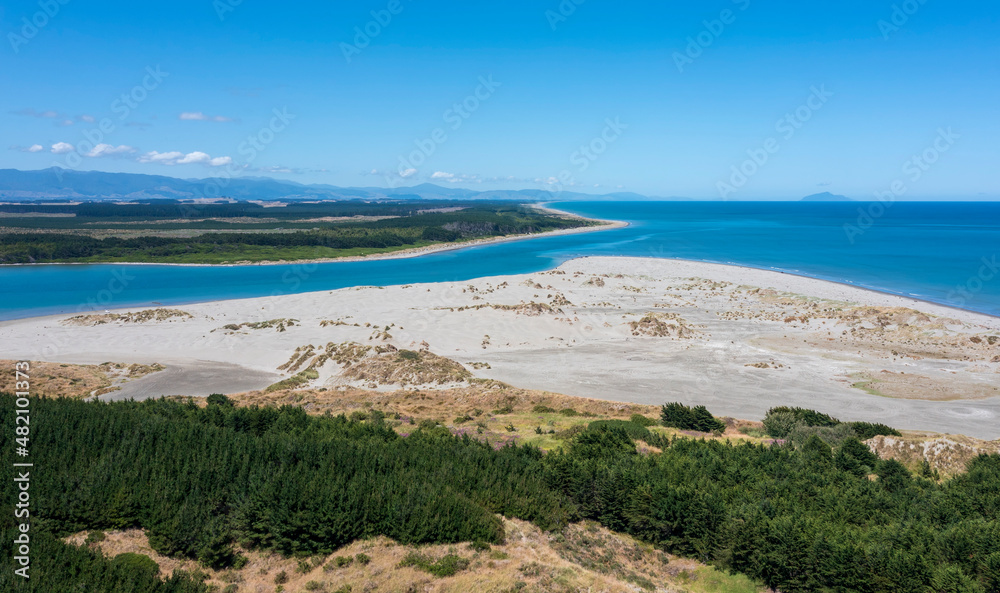 the mouth of the manawatu river as it enters the Tasman Sea at Foxton ...