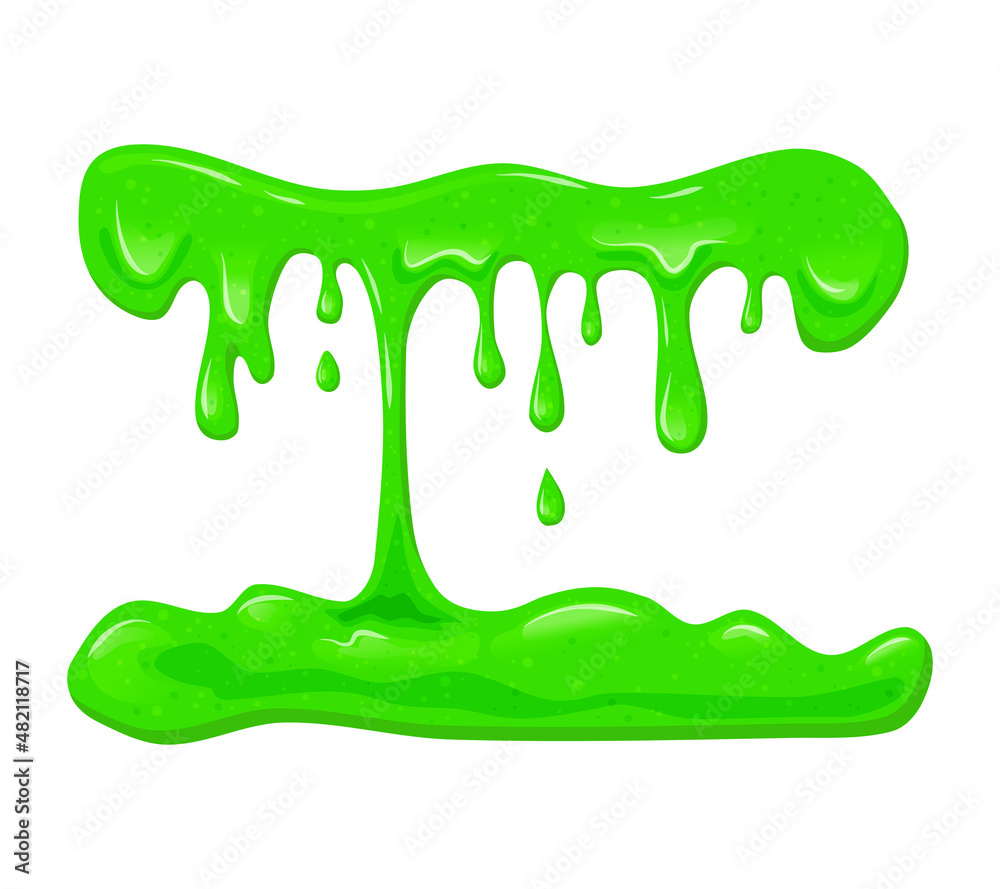 Green dripping slime background. Viscous liquid spill. Vector cartoon ...