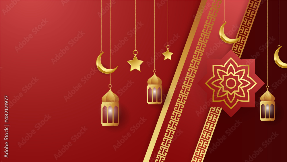golden lantern arabic red gold Islamic design background. Universal ...
