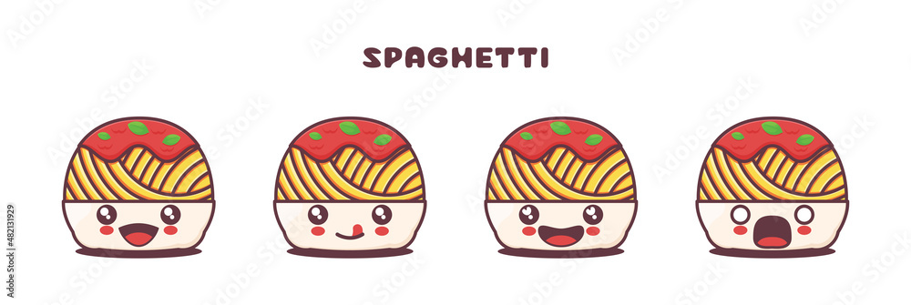 vector Spaghetti mascot cartoon, italian pasta food illustration, with ...