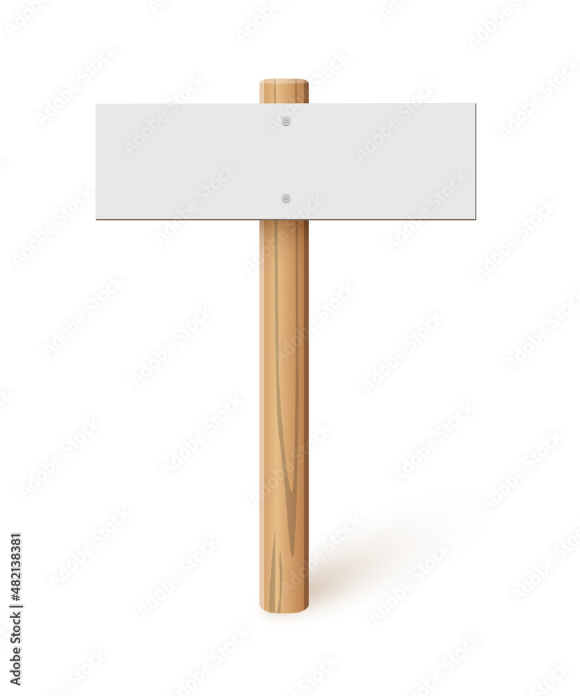 Empty wood sign post, 3d blank wooden signboard with blank placard for ...