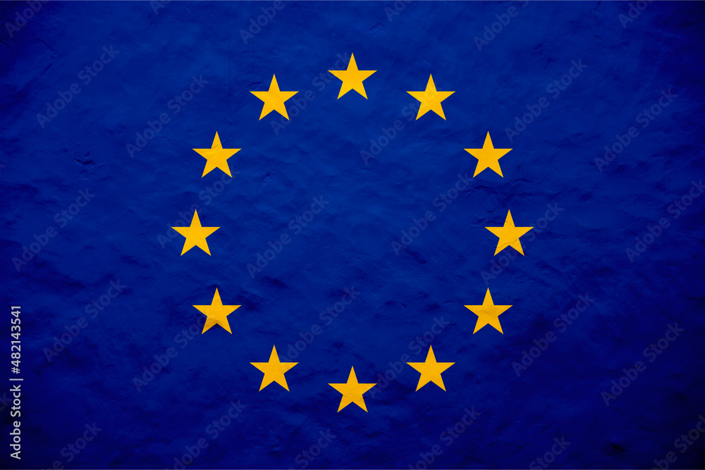 EU flag background with fabric texture. Flag waving in the wind Stock ...