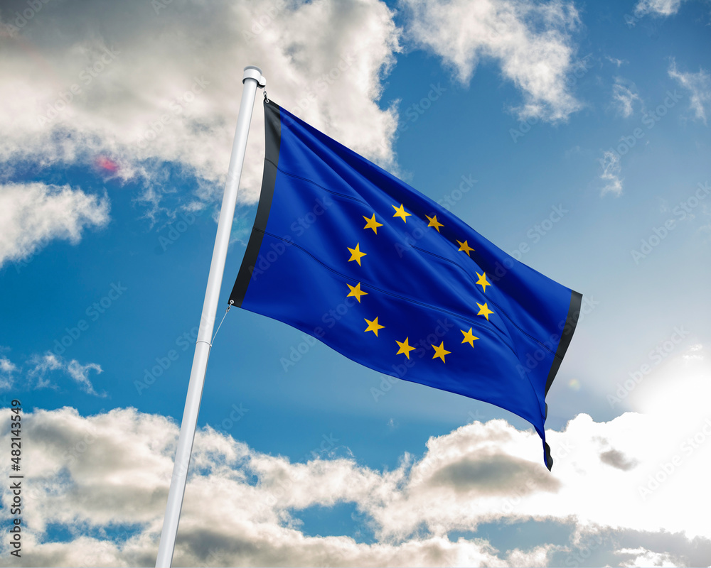 EU flag background with fabric texture. Flag waving in the wind Stock ...