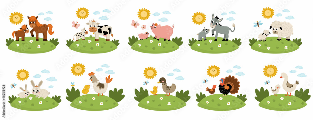 Farm Animals And Their Babies Clipart