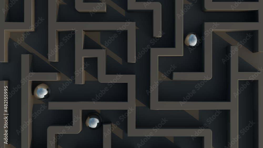Poster Metallic balls inside maze top view – Tableau | Europosters