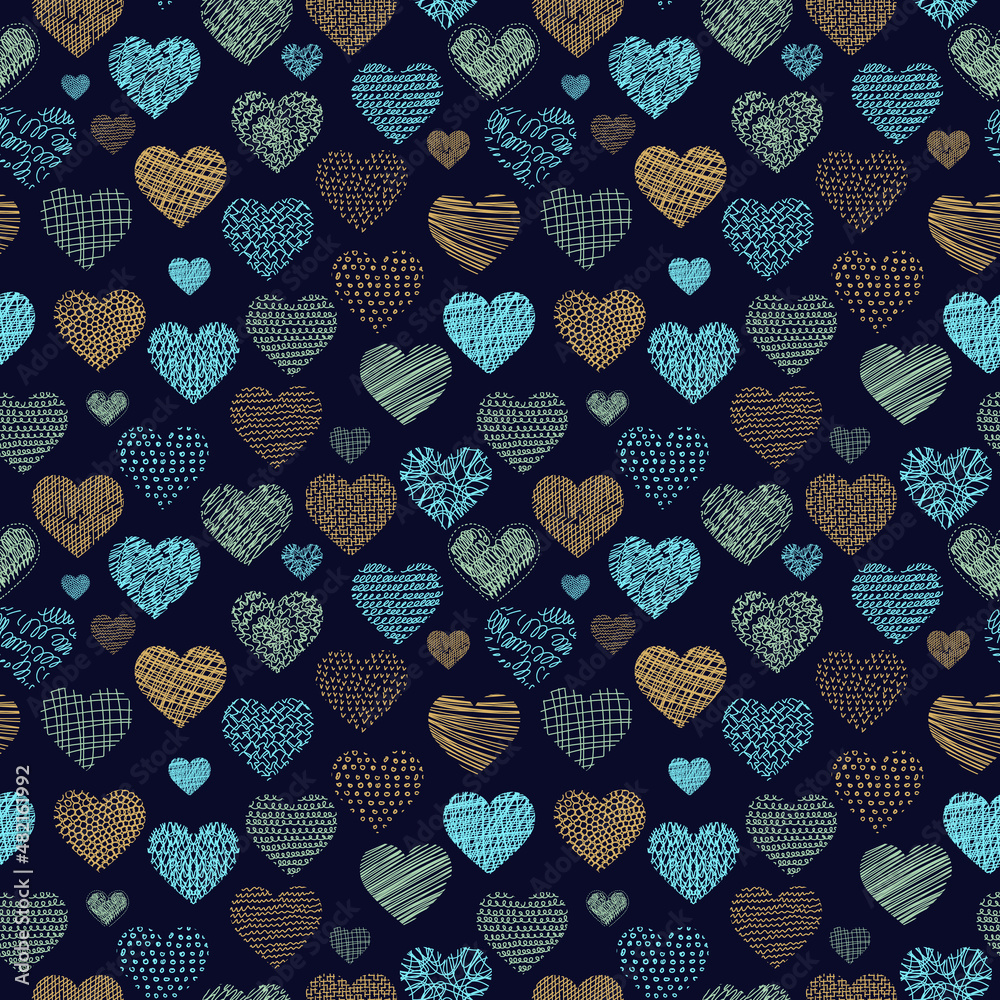 Vector geometric seamless pattern of hearts. Simple texture of hand ...