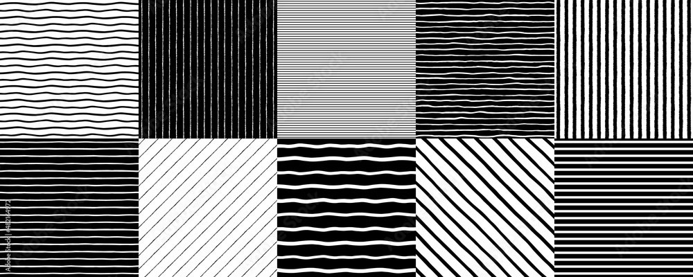 Seamless stripes patterns set, collection. Even, uneven streaks, strips ...