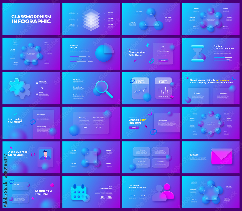 Glassmorphism infographics set. 3d geometric shapes with frosted glass ...