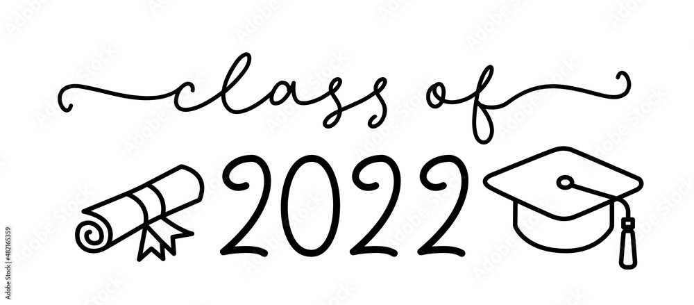 CLASS OF 2022. Graduation logo with cap and diploma for high school ...
