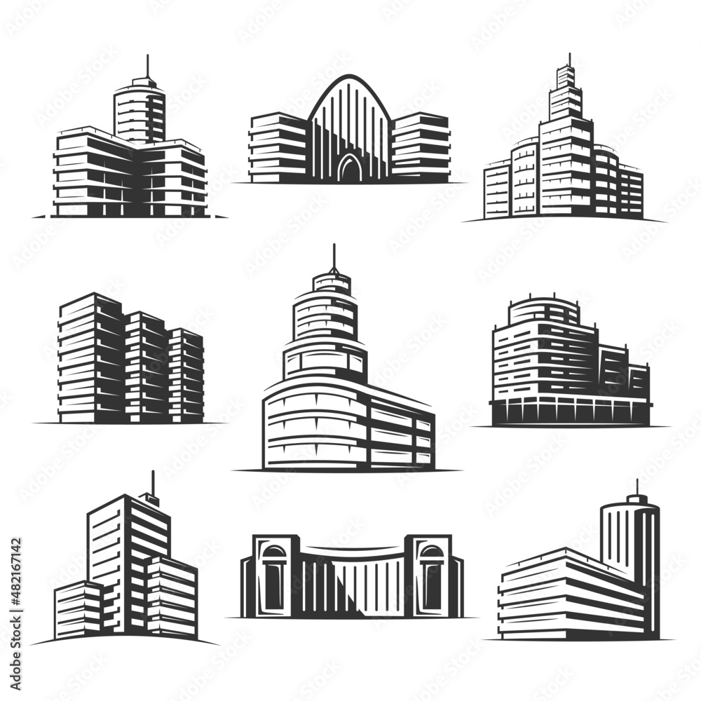 Set of elements of the building isolated on white background. Symbols ...