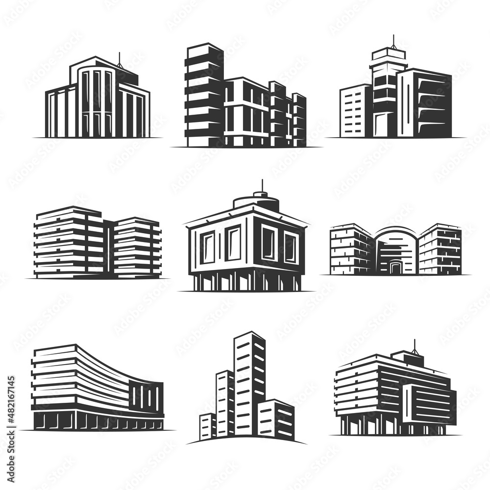 Set of elements of the building isolated on white background. Symbols ...