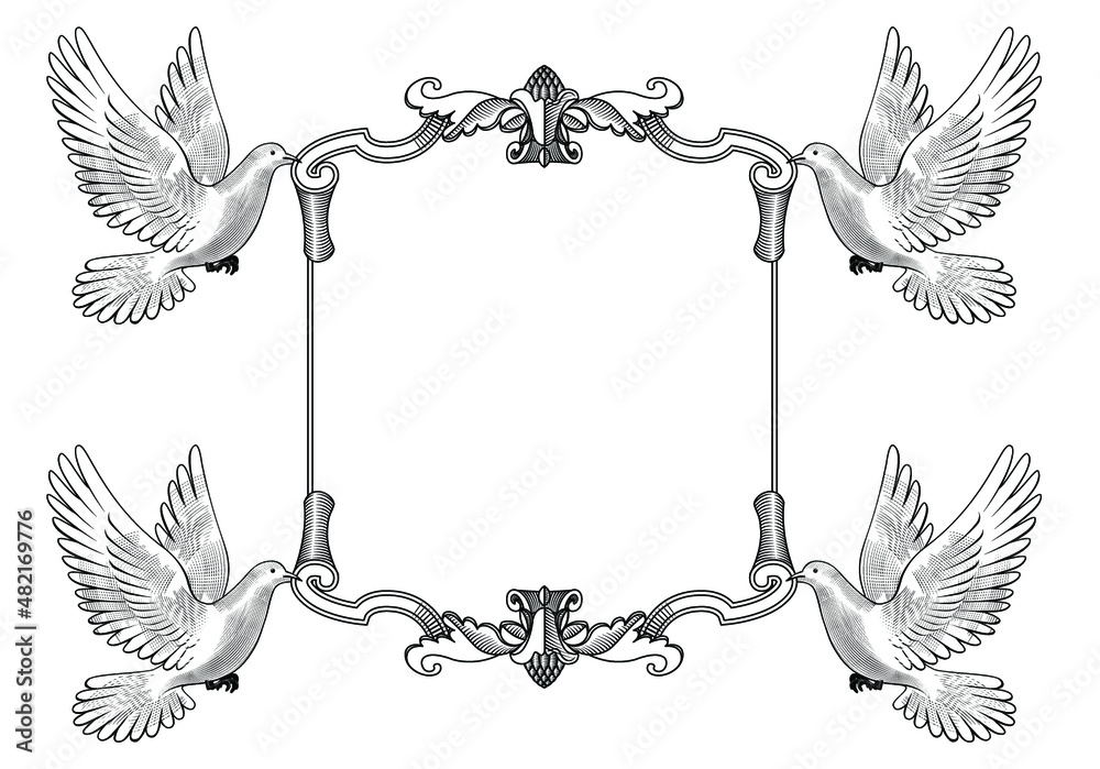 Vintage banner with flying white doves. Flying background with ...