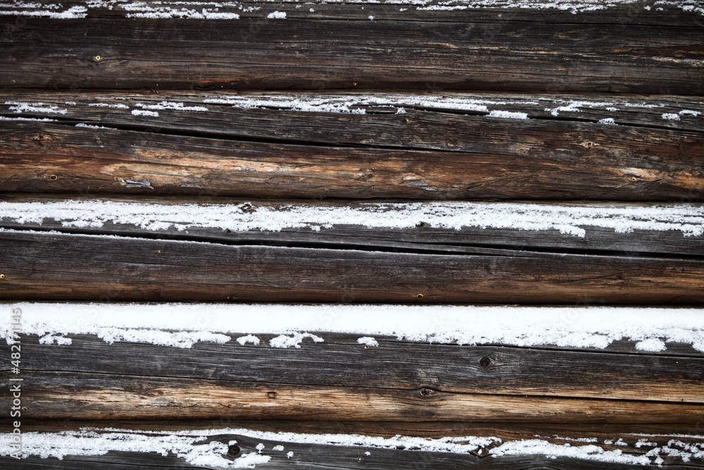 weathered surface of the old wooden log house wall close-up. log walls ...