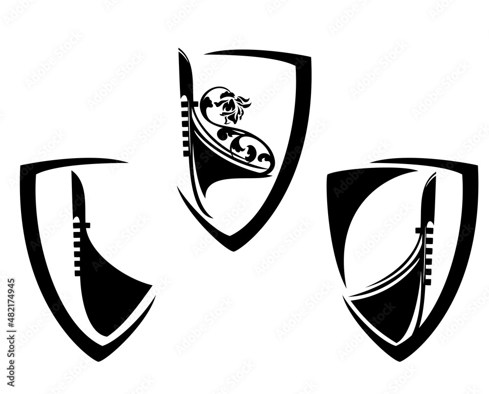 modern style heraldic shield with gondola boat decorative bow with rose ...