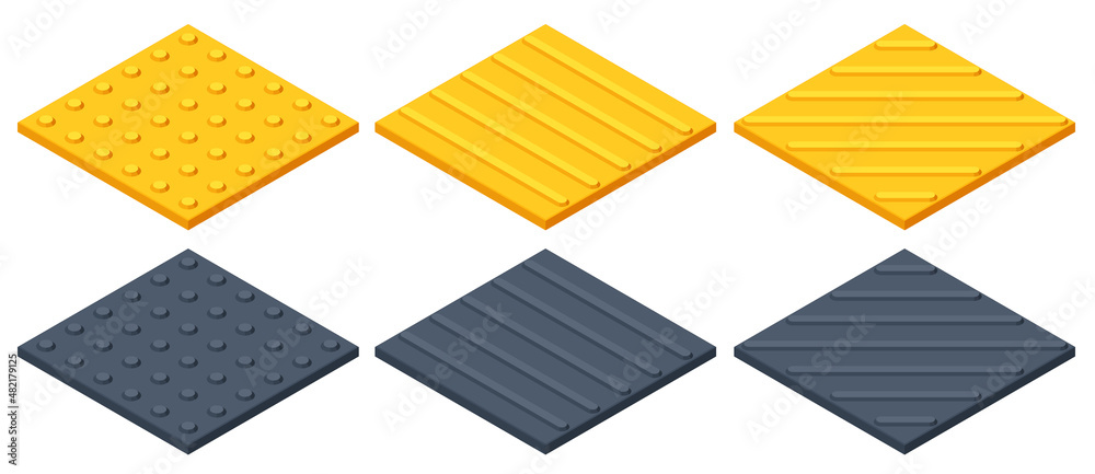 Isometricyellow blocks of tactile paving for blind handicap isolated on ...