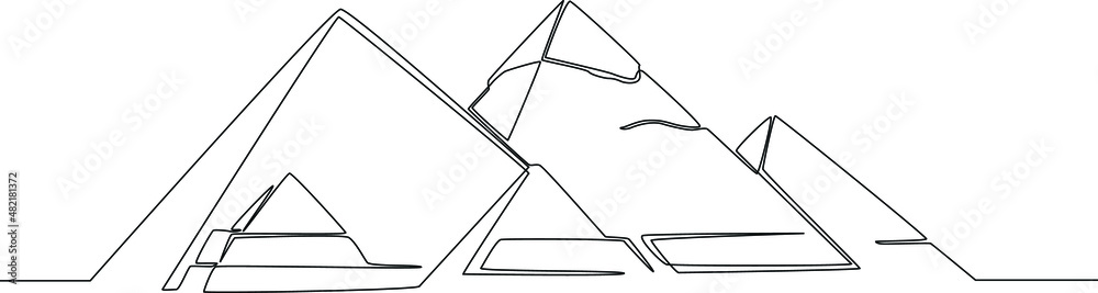 Simple line drawing of world miracle, Pyramid. Architectural monument ...