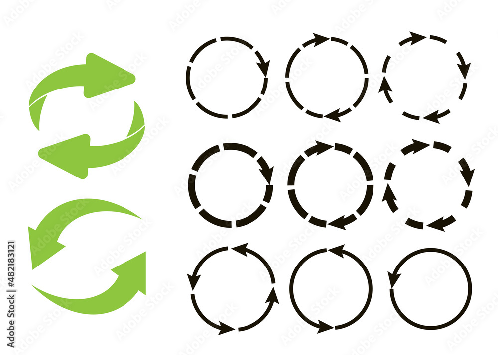 Rotating, circular, cyclic arrows. Recurrence sign. Flip over or turn ...
