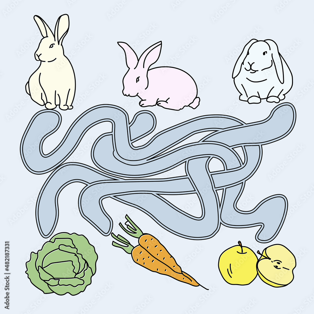 Feed the rabbit game for kids, three rabbits and three ways to treat ...