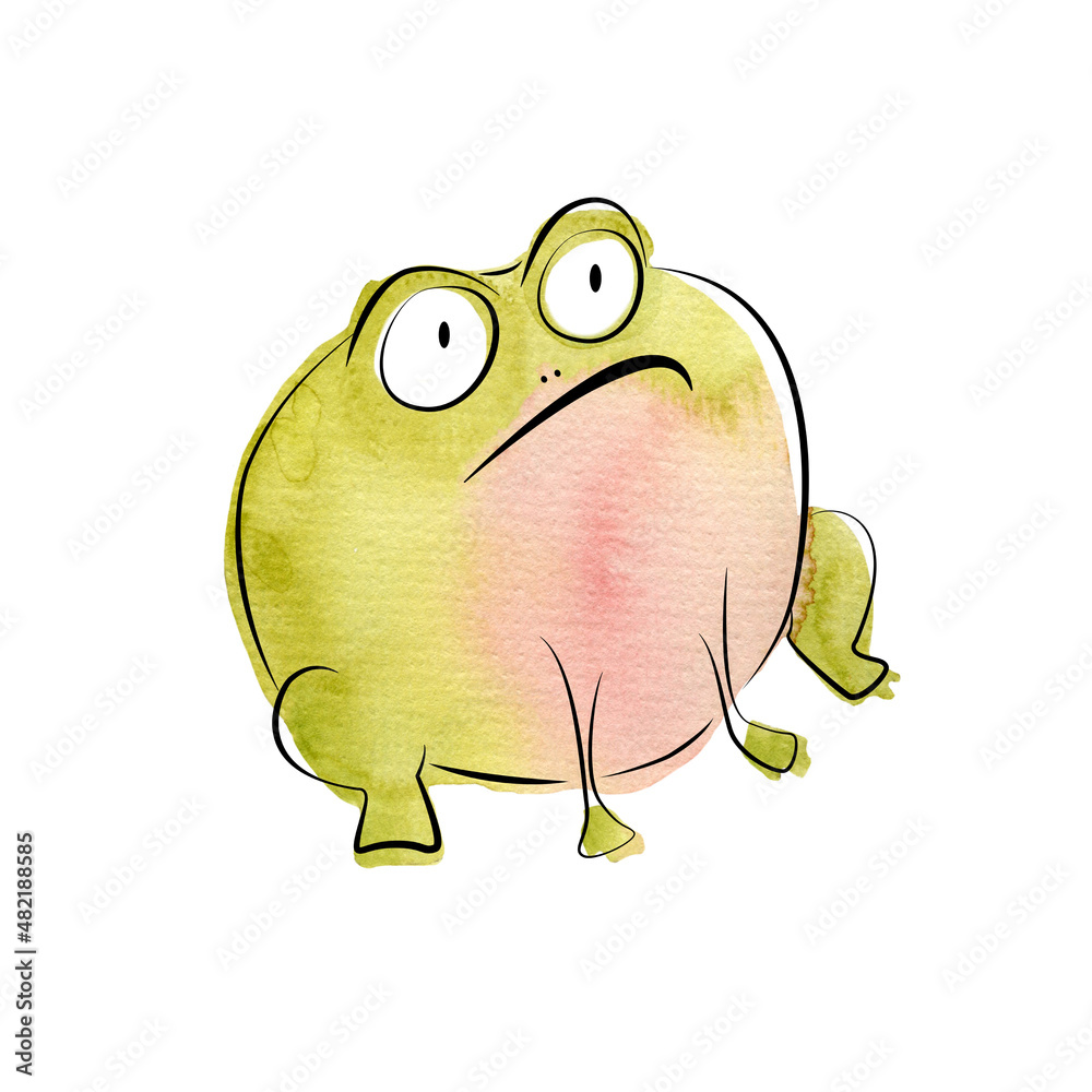 Frightened frog with big eyes on a white background. Emotion fear ...