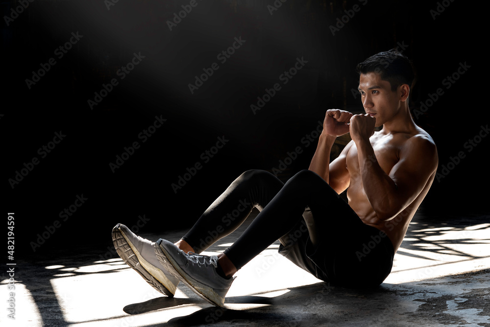 Fitness man exercise training warm up body and posing in gym,Healthy ...
