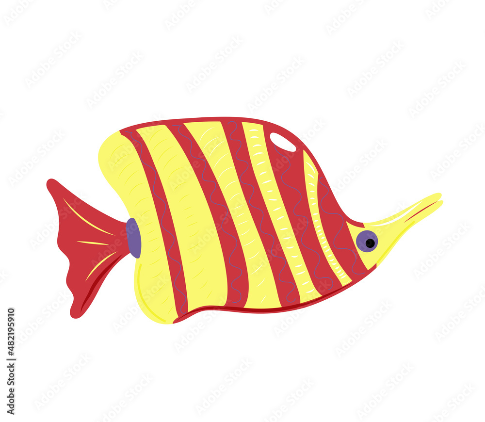 Cartoon character Coral fish isolated on white background. Hand drawn ...