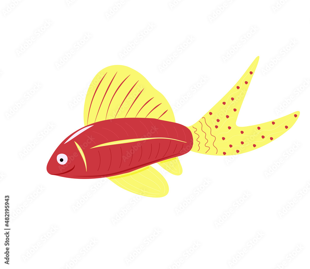 Cartoon character Coral fish isolated on white background. Hand drawn ...