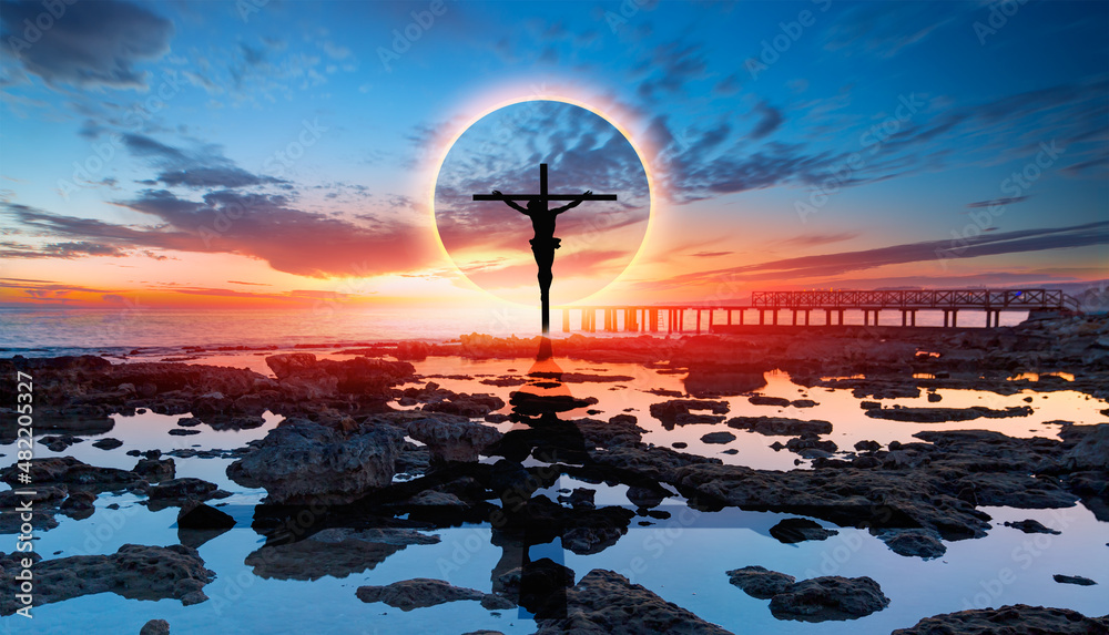 Jesus on the cross - Long exposure photo of Beautiful landscape with ...