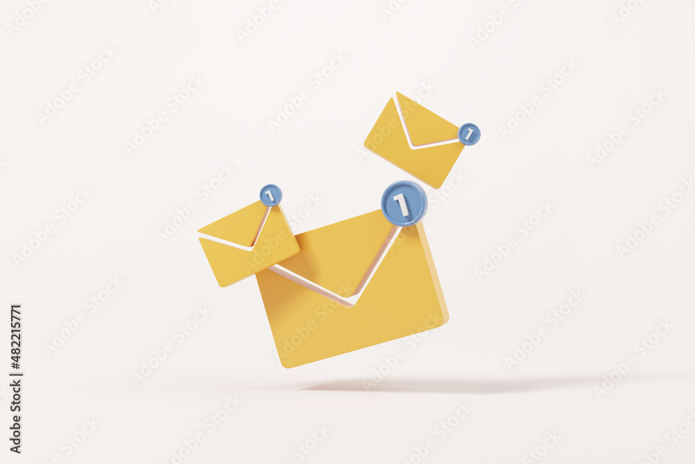 New email notification icon with one e-mail message. minimal design. 3d ...