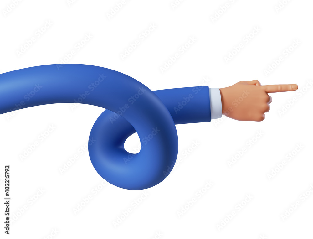 3d render, funny cartoon character spiral hand points forward, pointing ...