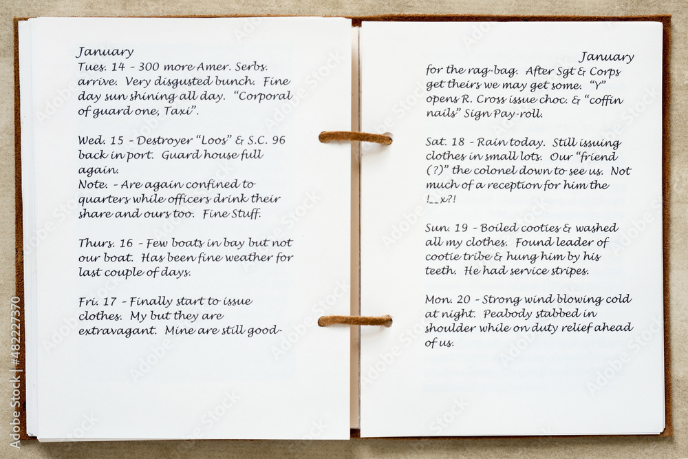 World War One Soldier`s Diary Pages, 46 of 47. Diary entries of a WWI American soldier, dated ...