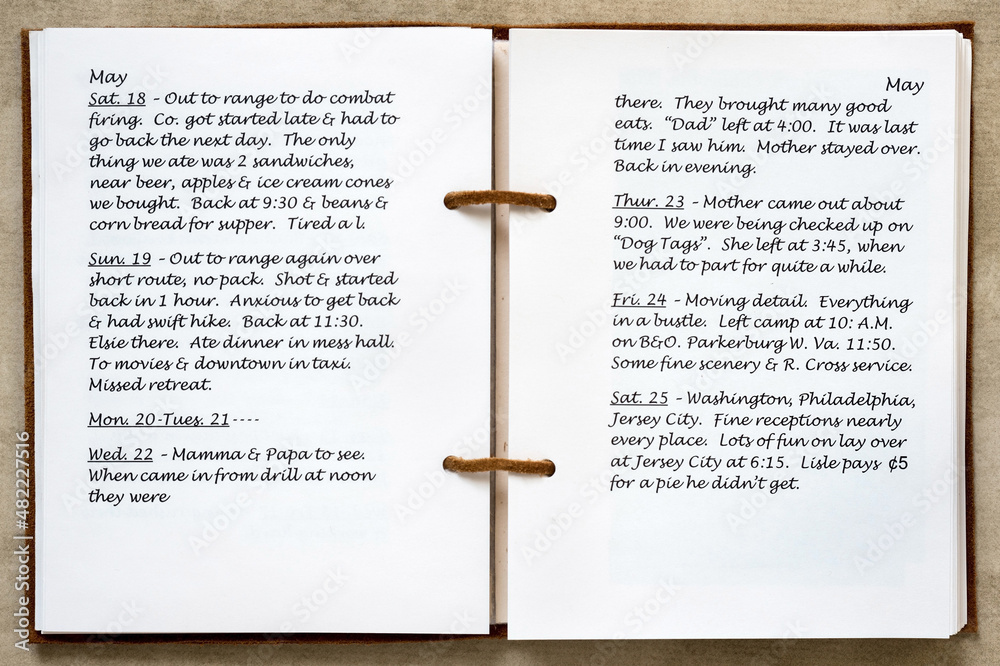 World War One Soldier`s Diary Pages, 5 of 47. Diary entries of a WWI American soldier, dated May ...