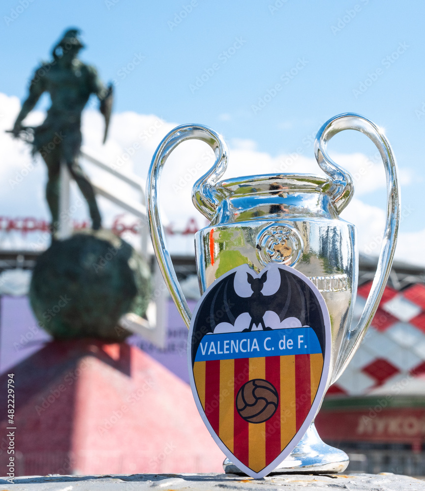 June 14, 2021, Valencia, Spain. The emblem of the Valencia CF football ...