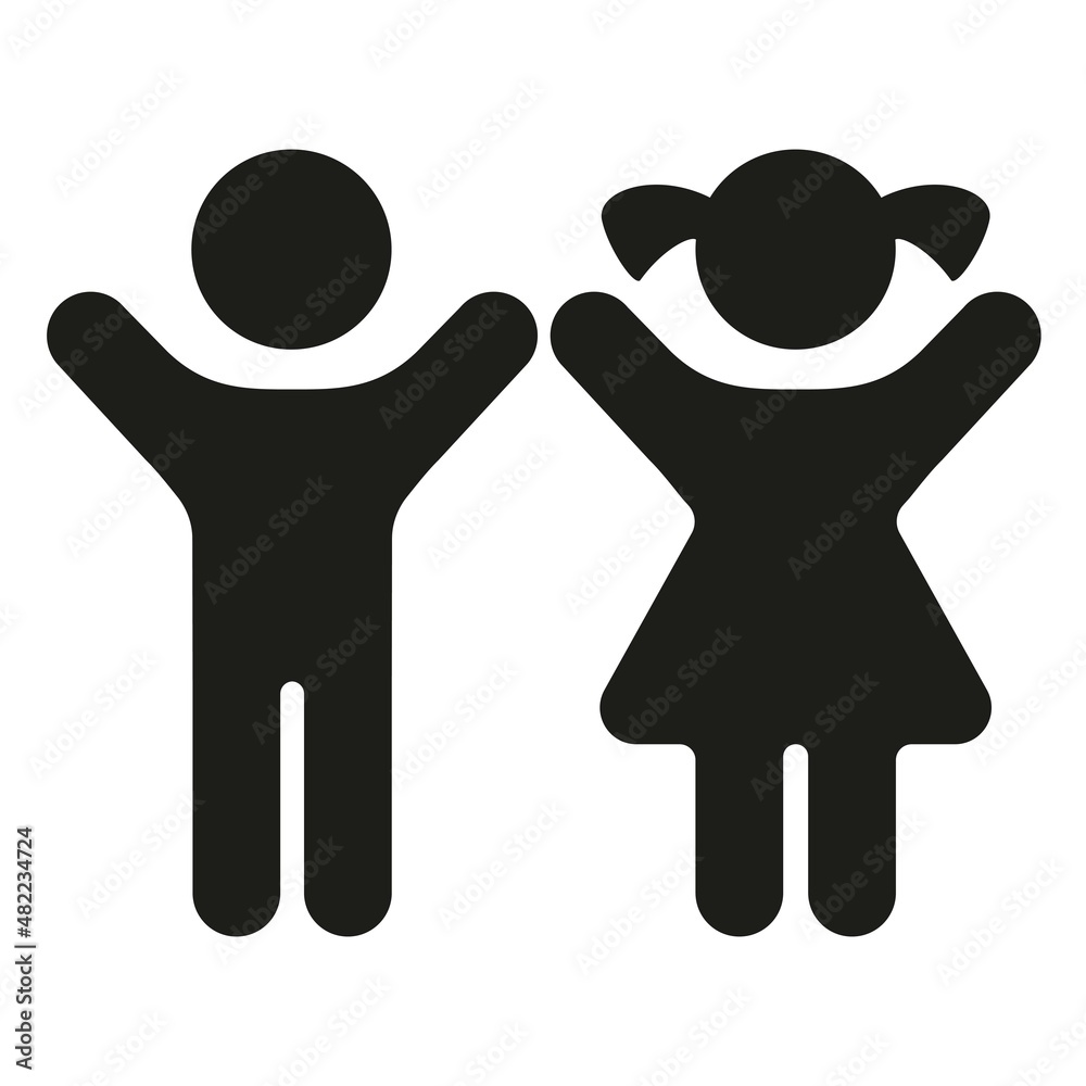 Kids symbol, boy and girl holding hands high Stock Vector | Adobe Stock