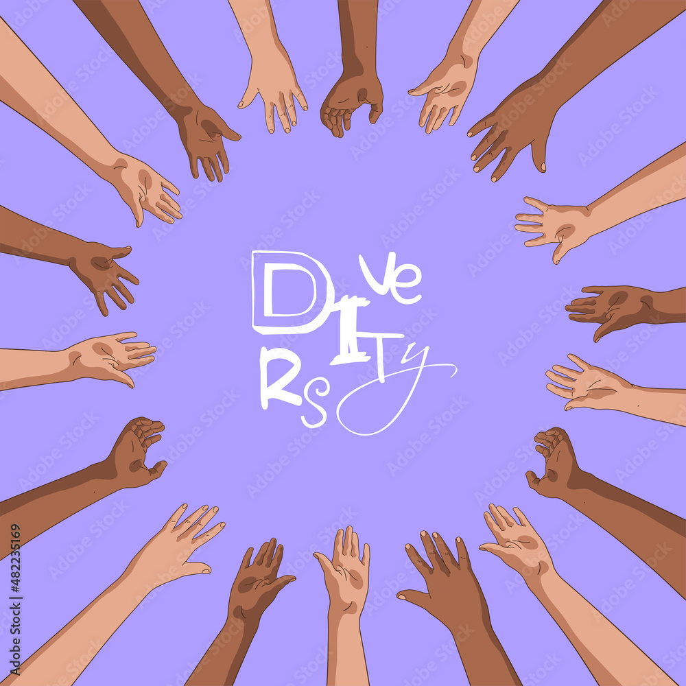 Raised human hands set. Multiracial people together. Diversity concept ...