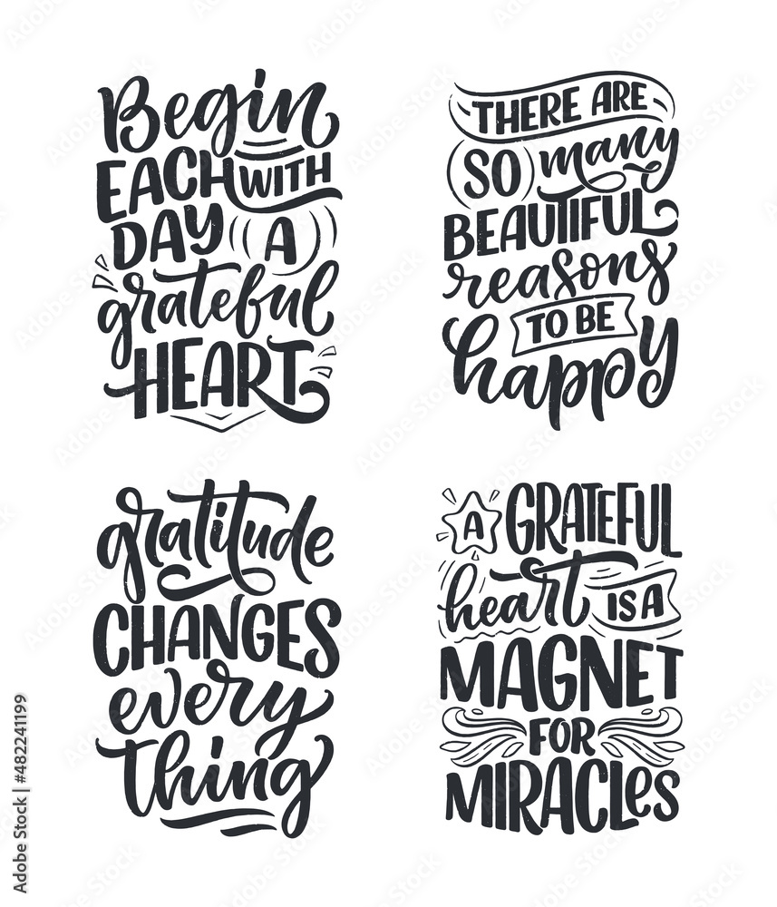 Set with hand drawn lettering quotes about Gratitude. Cool phrases for ...